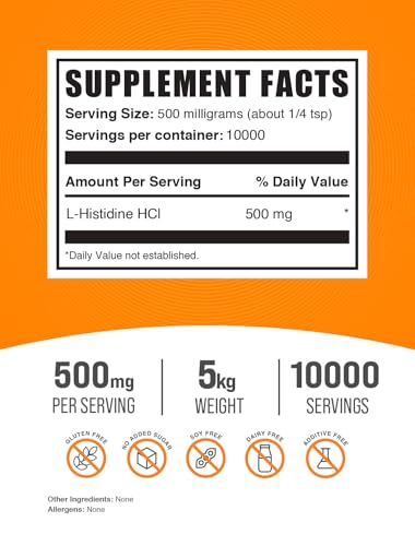 500mg L-Histidine per serving for optimal intake