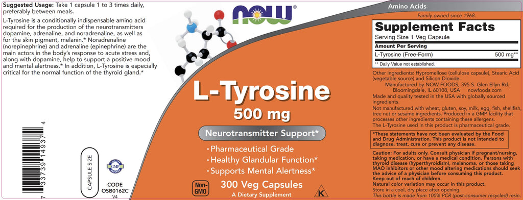 500mg L-Tyrosine for stress relief