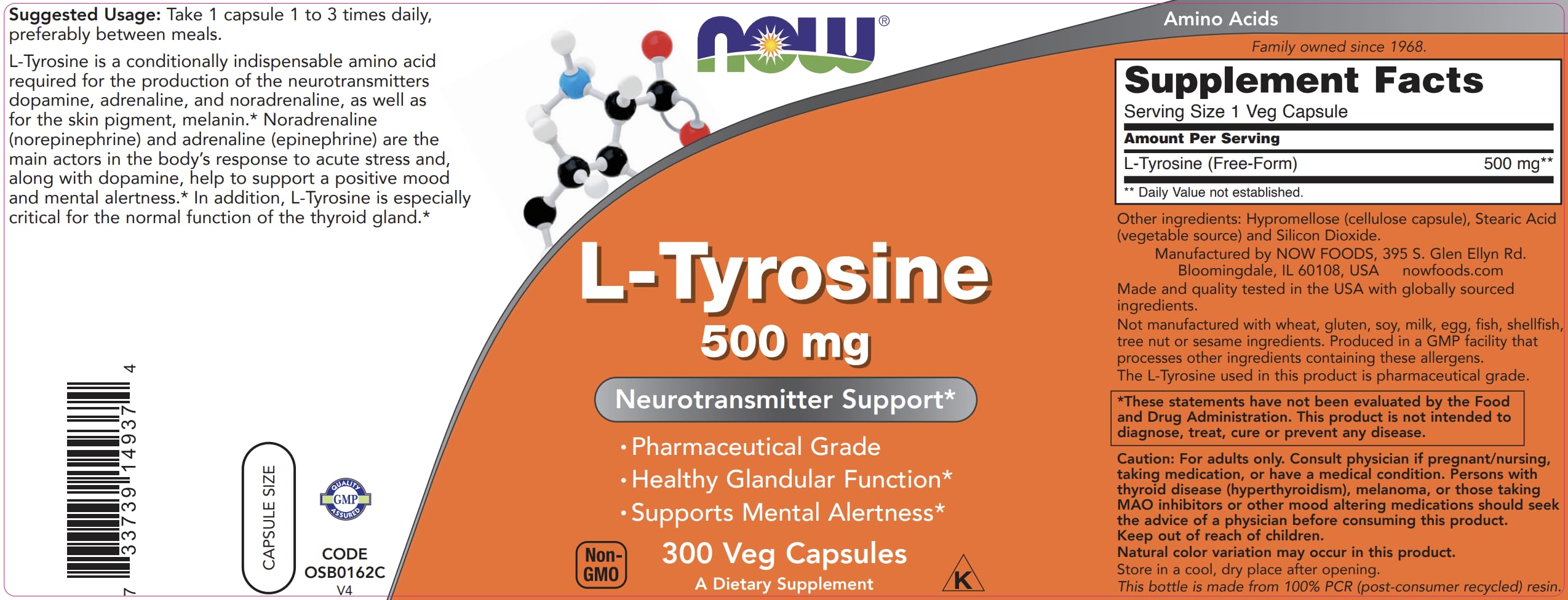 500mg L-Tyrosine for stress relief