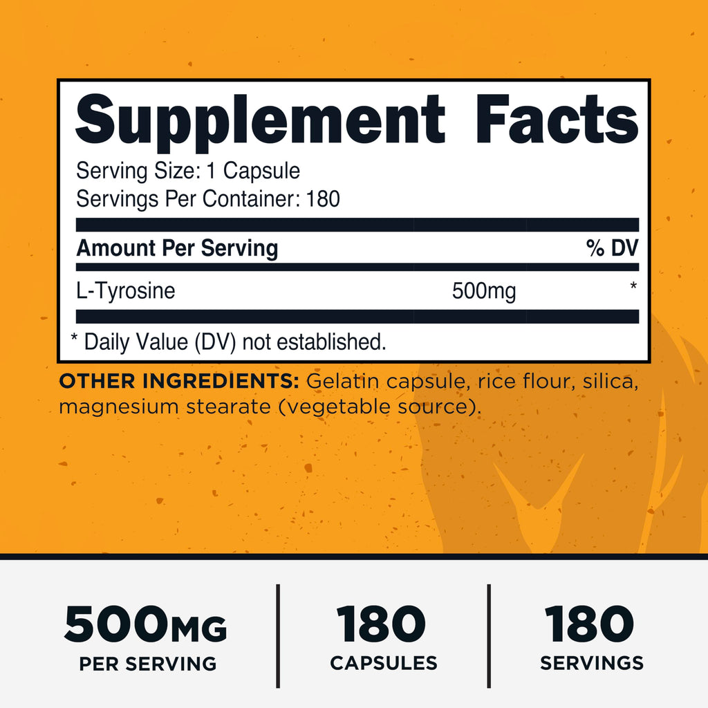 500mg L-Tyrosine supplement for vitality