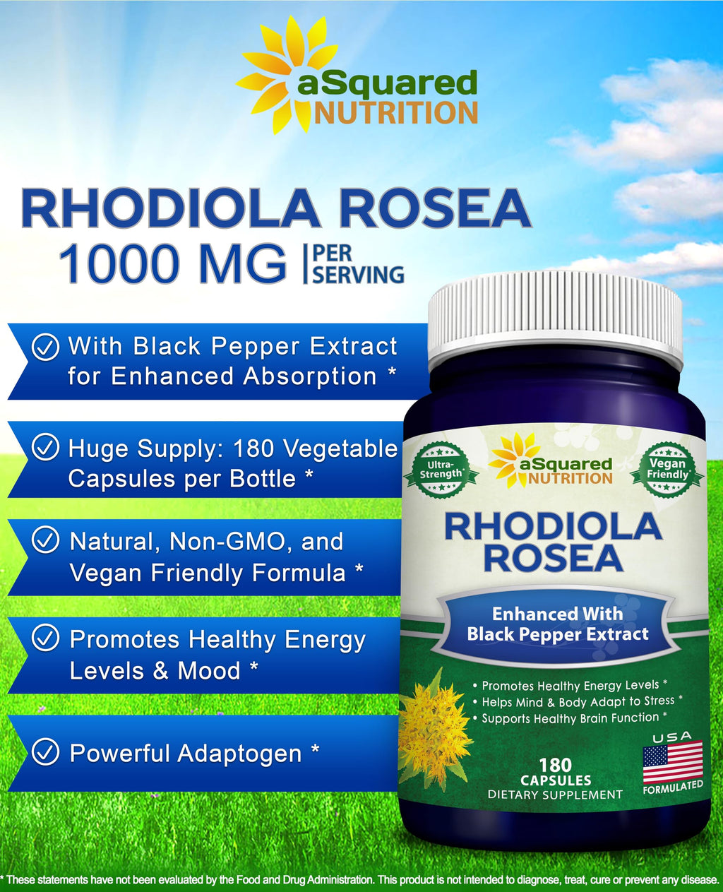 500mg Rhodiola Rosea energy booster capsules