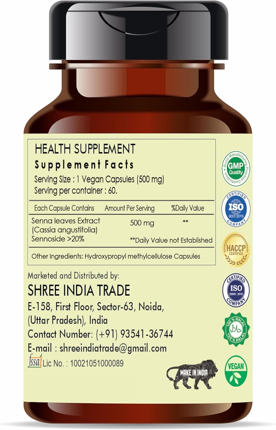 500mg Senna extract for digestion