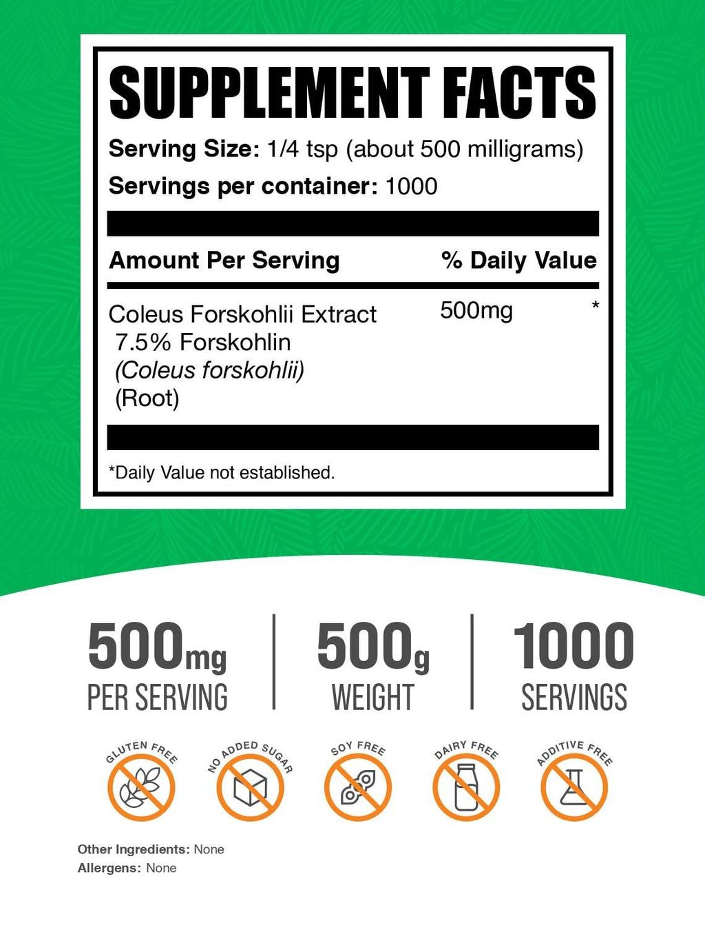 500mg serving size of forskolin powder
