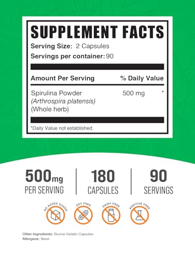 500mg spirulina capsules for daily nutrition