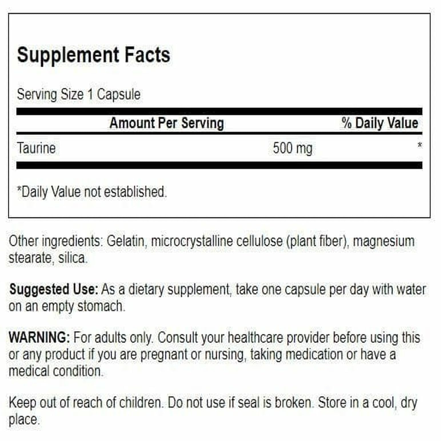 500mg Taurine capsules for wellness