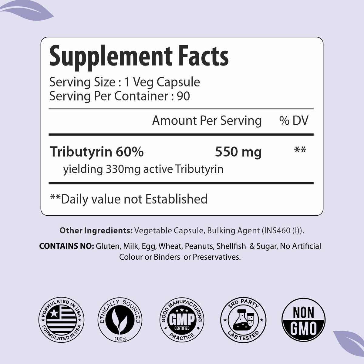 550 mg Tributyrin capsules for digestion