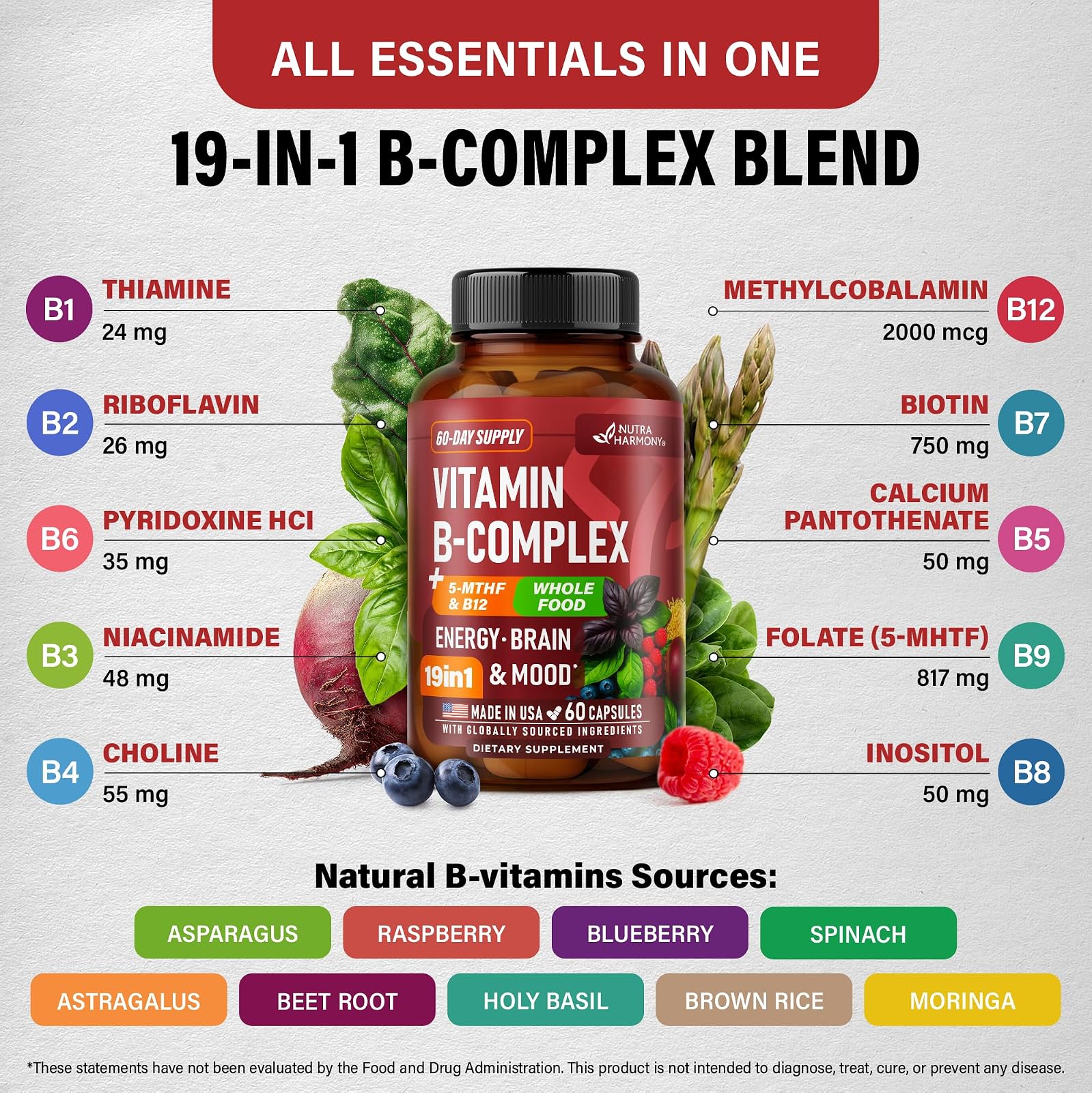 60 capsules of essential B vitamins