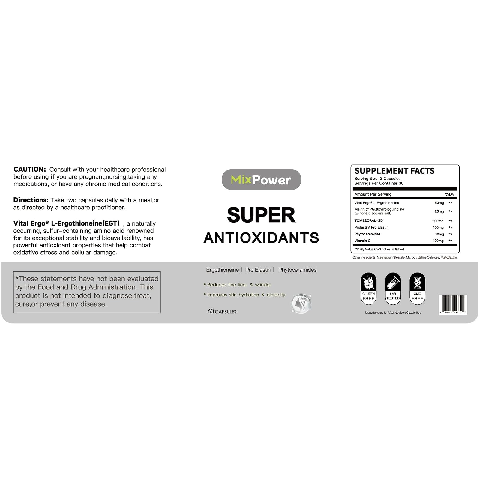 60 capsules of L-Ergothioneine supplement