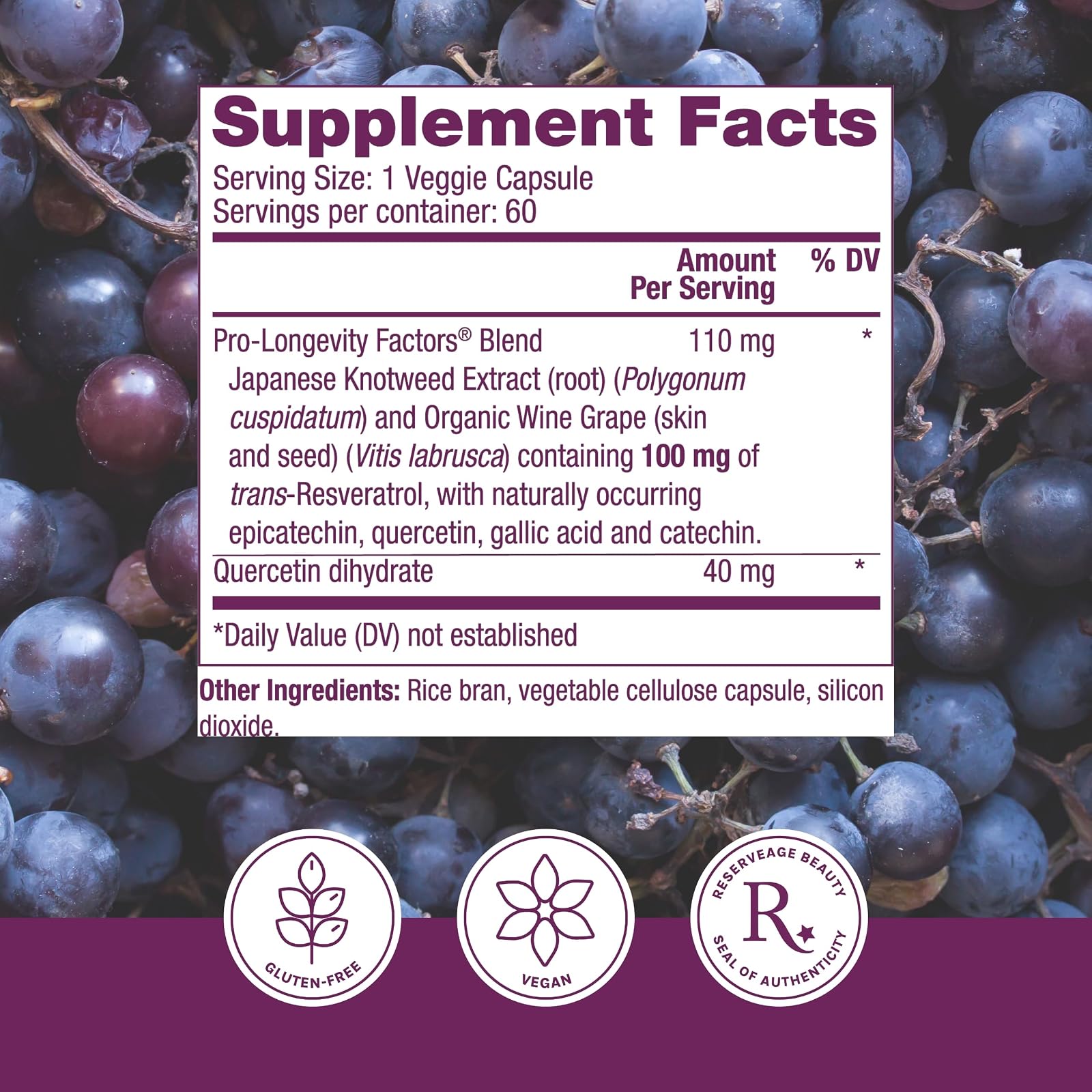 60 capsules of Reserveage Beauty resveratrol