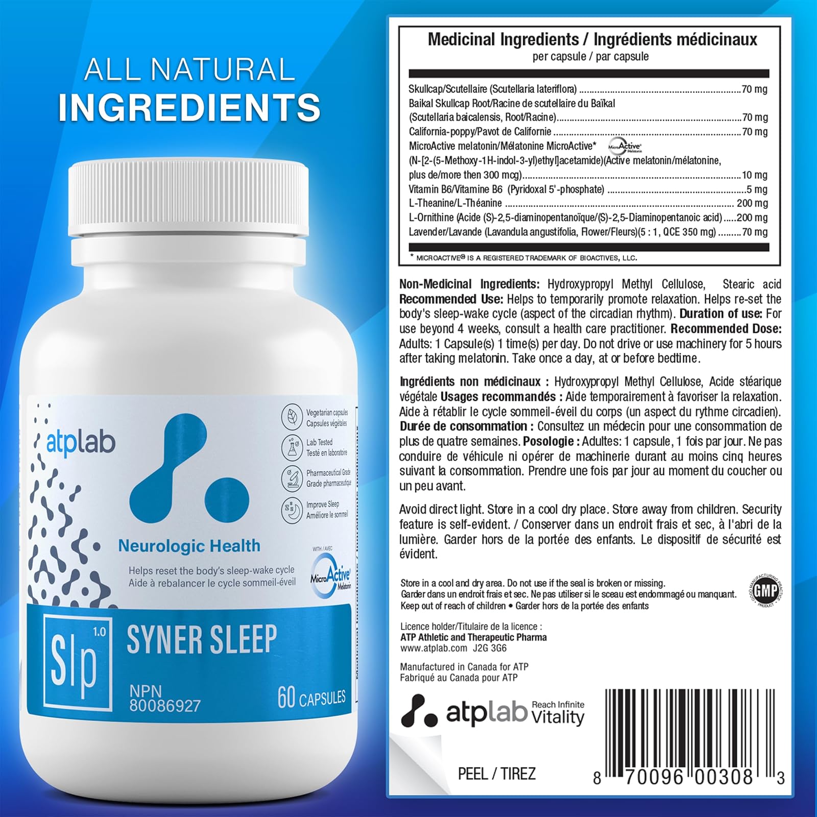 60 capsules of sleep-enhancing vitamins