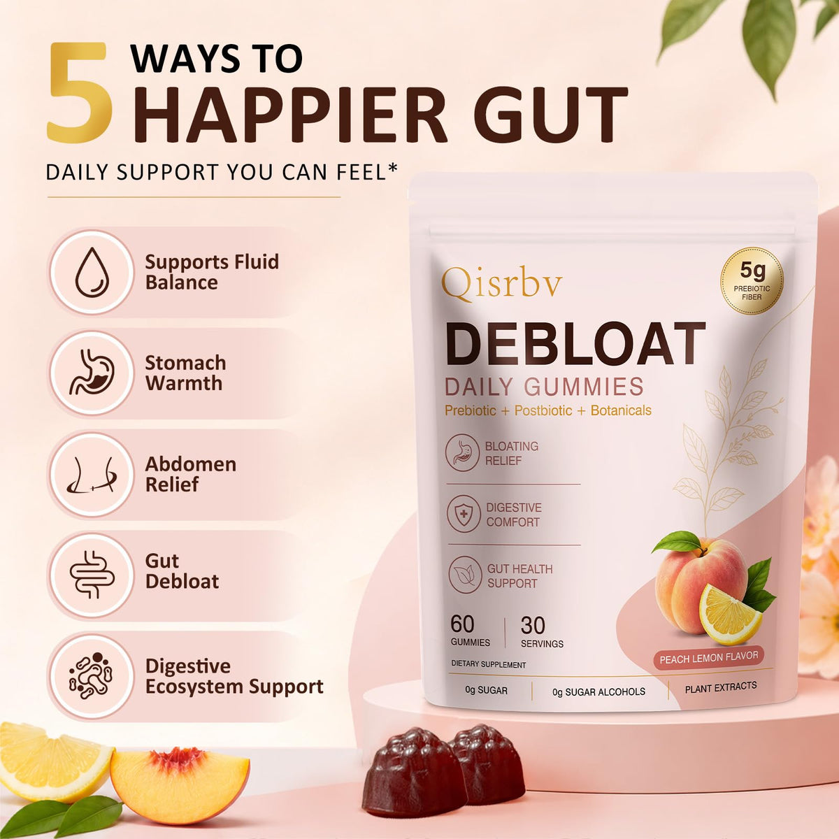 60 count bloat gummies for gut health
