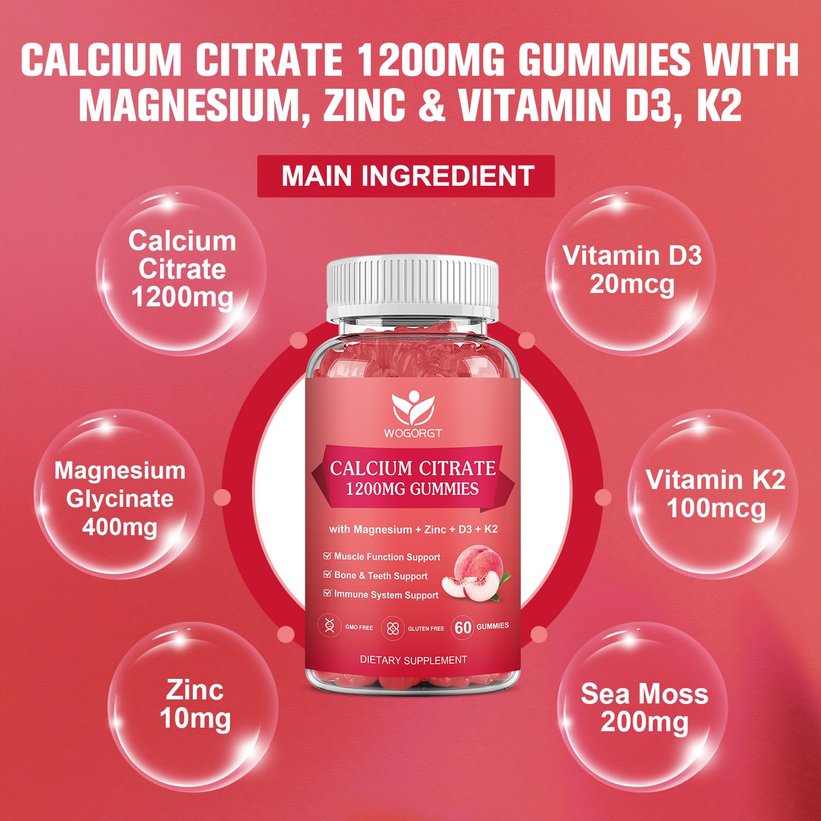 60 count calcium gummies for daily health
