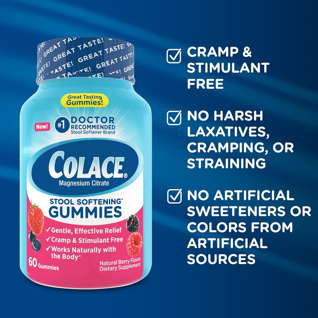 60 count Colace gummies for daily digestive support