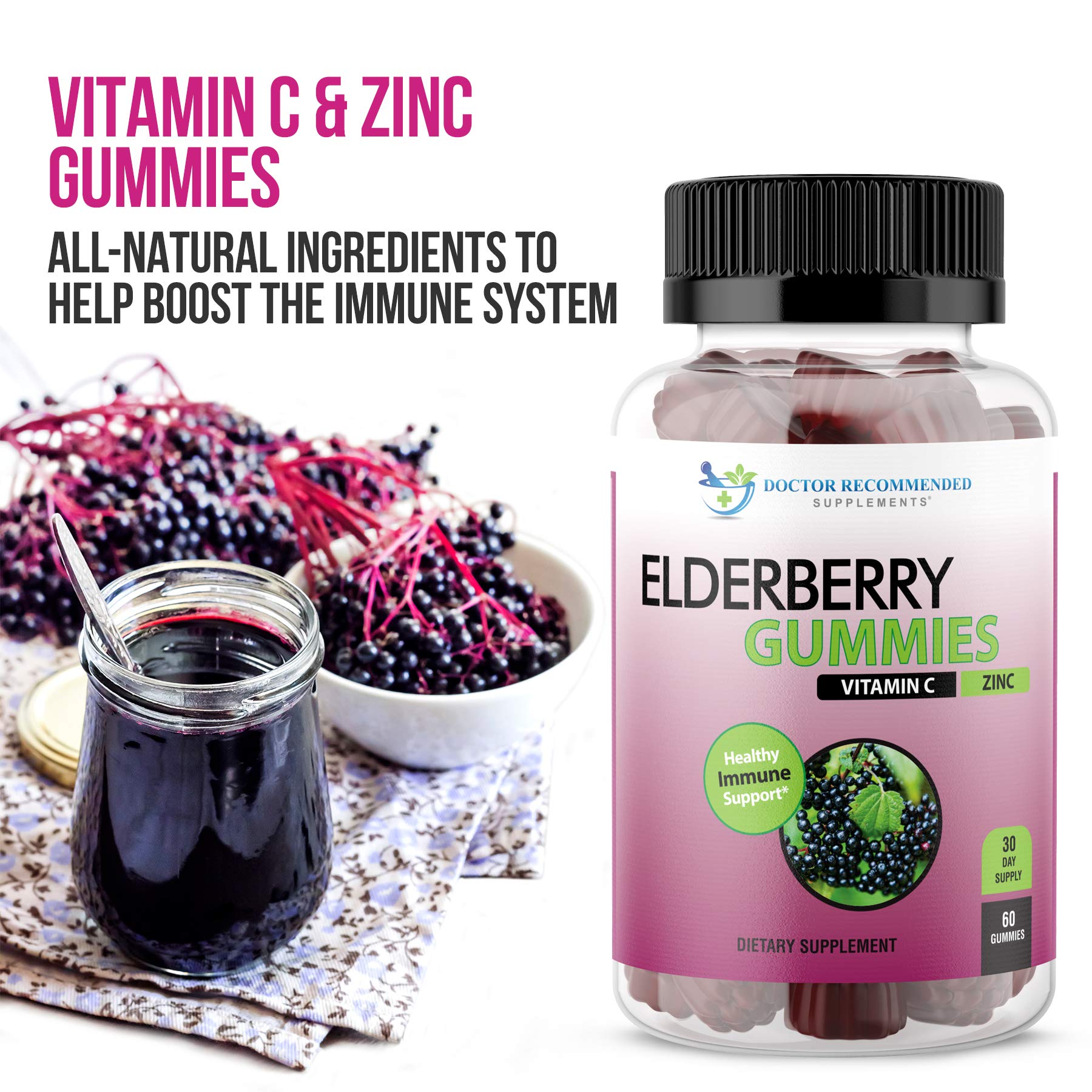 60 count elderberry gummy bottle