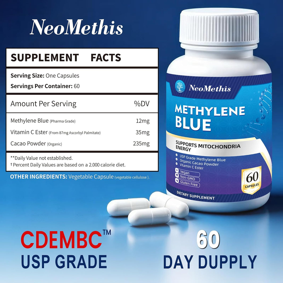 60 count Methylene Blue capsules
