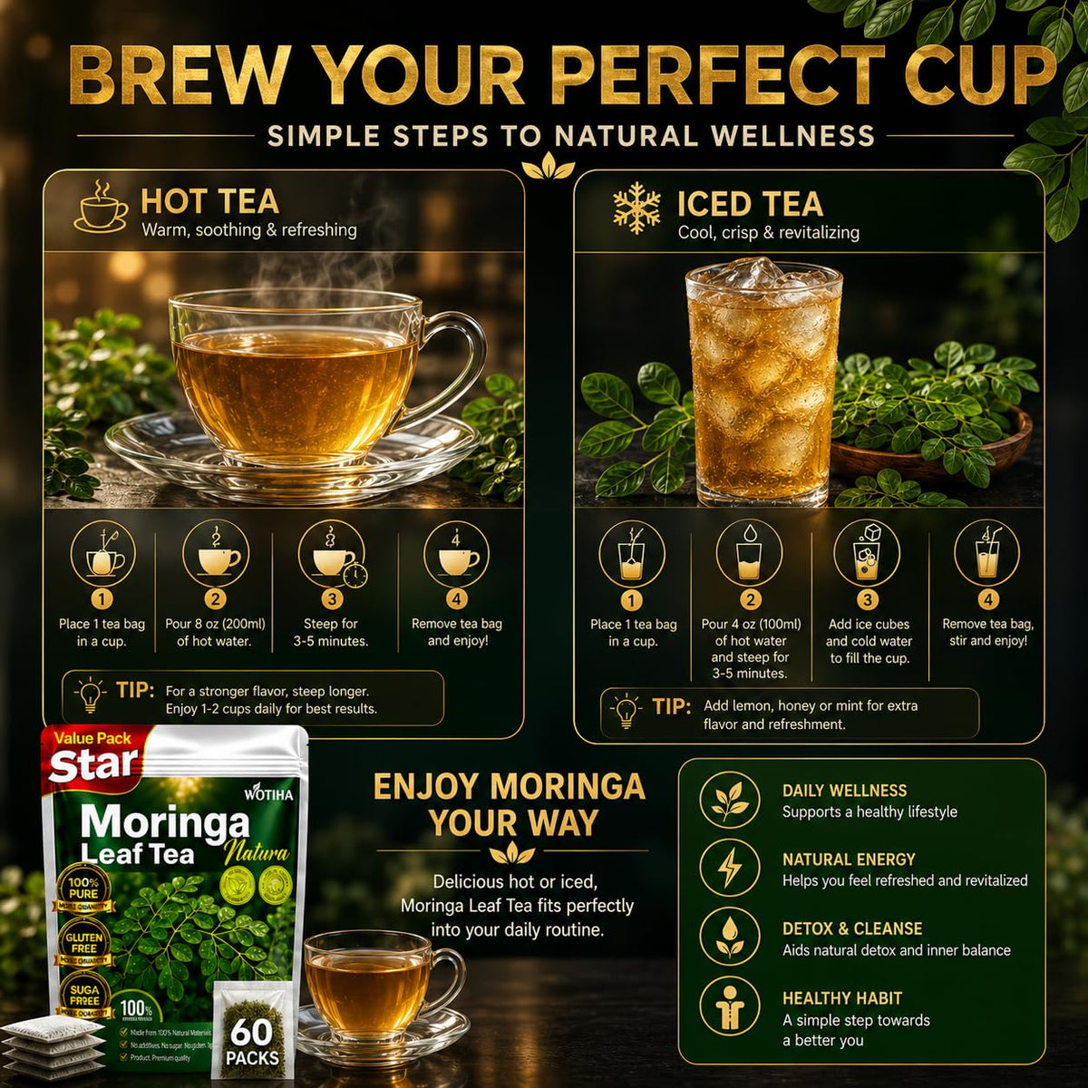 60 count Moringa tea bags