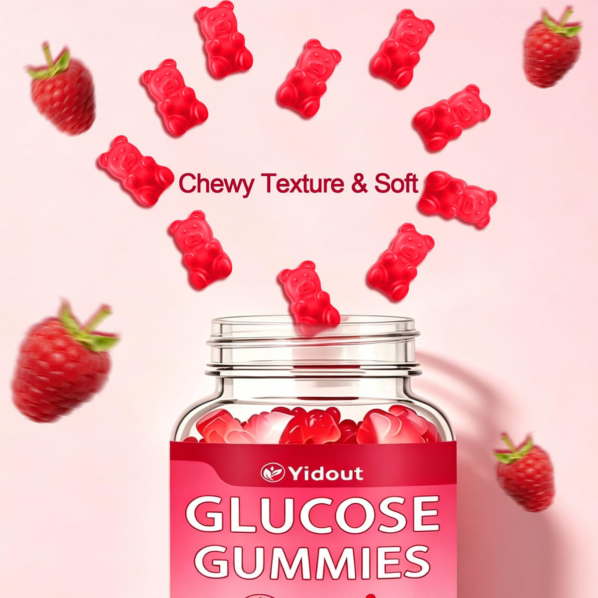60 count raspberry glucose gummies