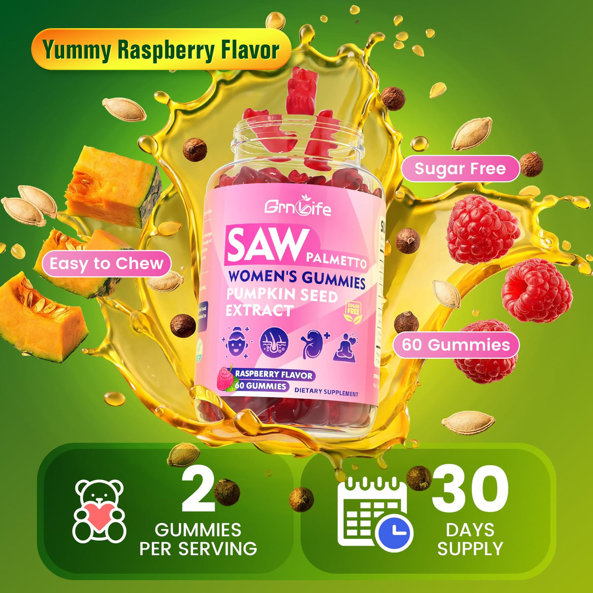 60 count saw palmetto gummies bottle