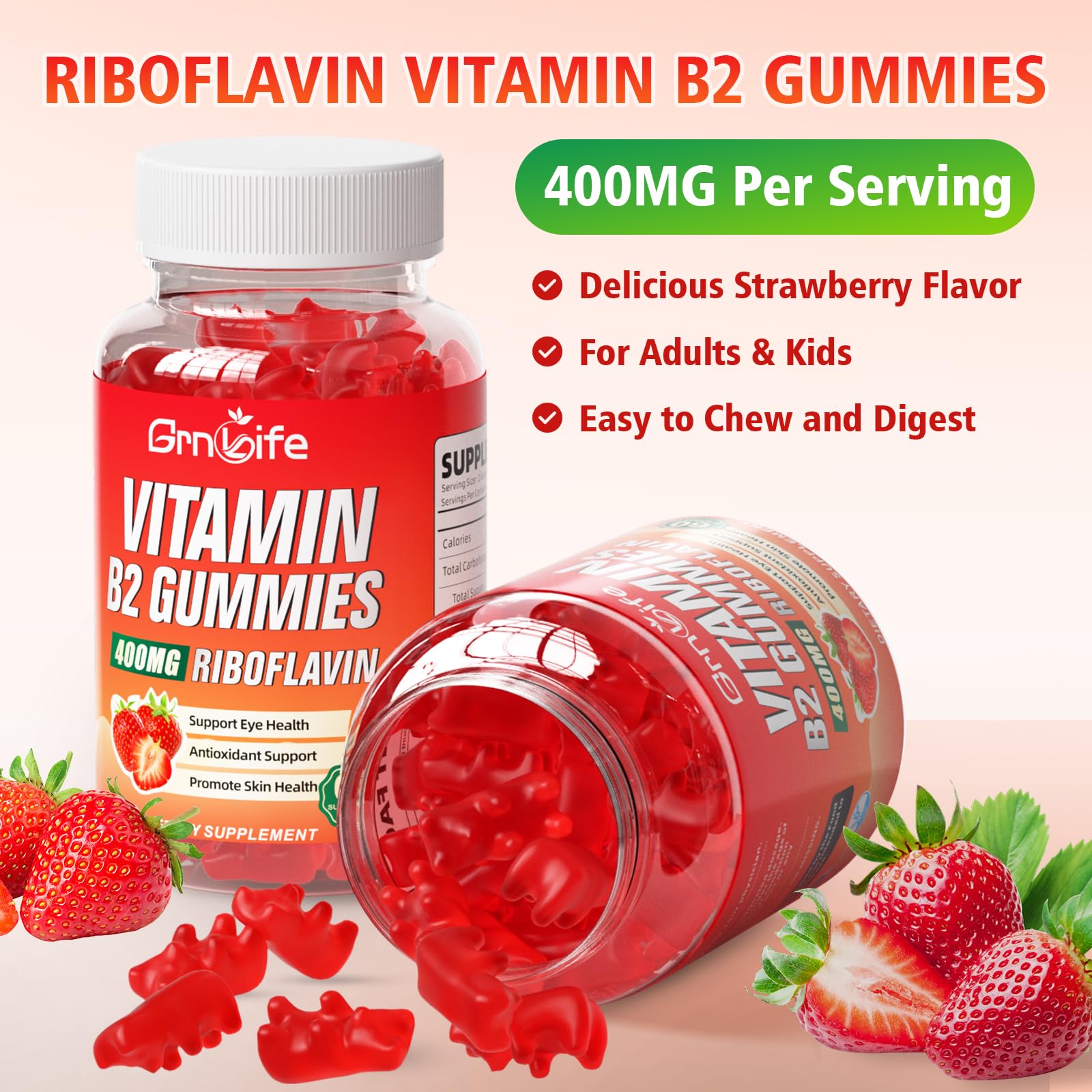 60 count Vitamin B2 gummy bottle