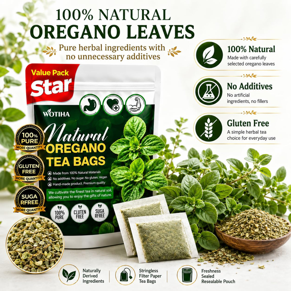 60 count WOTIHA oregano tea bags