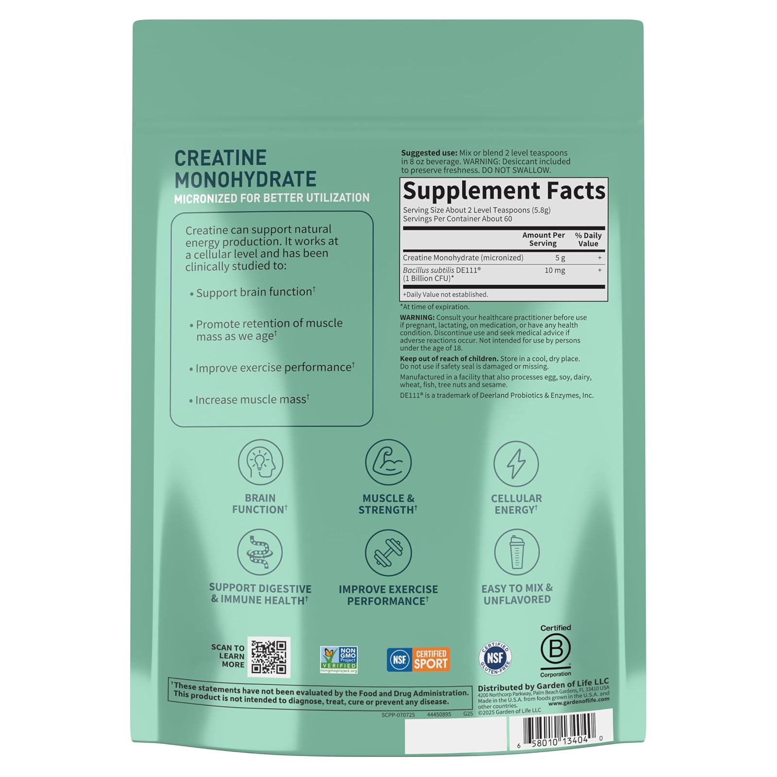 60 servings of Garden of Life creatine powder