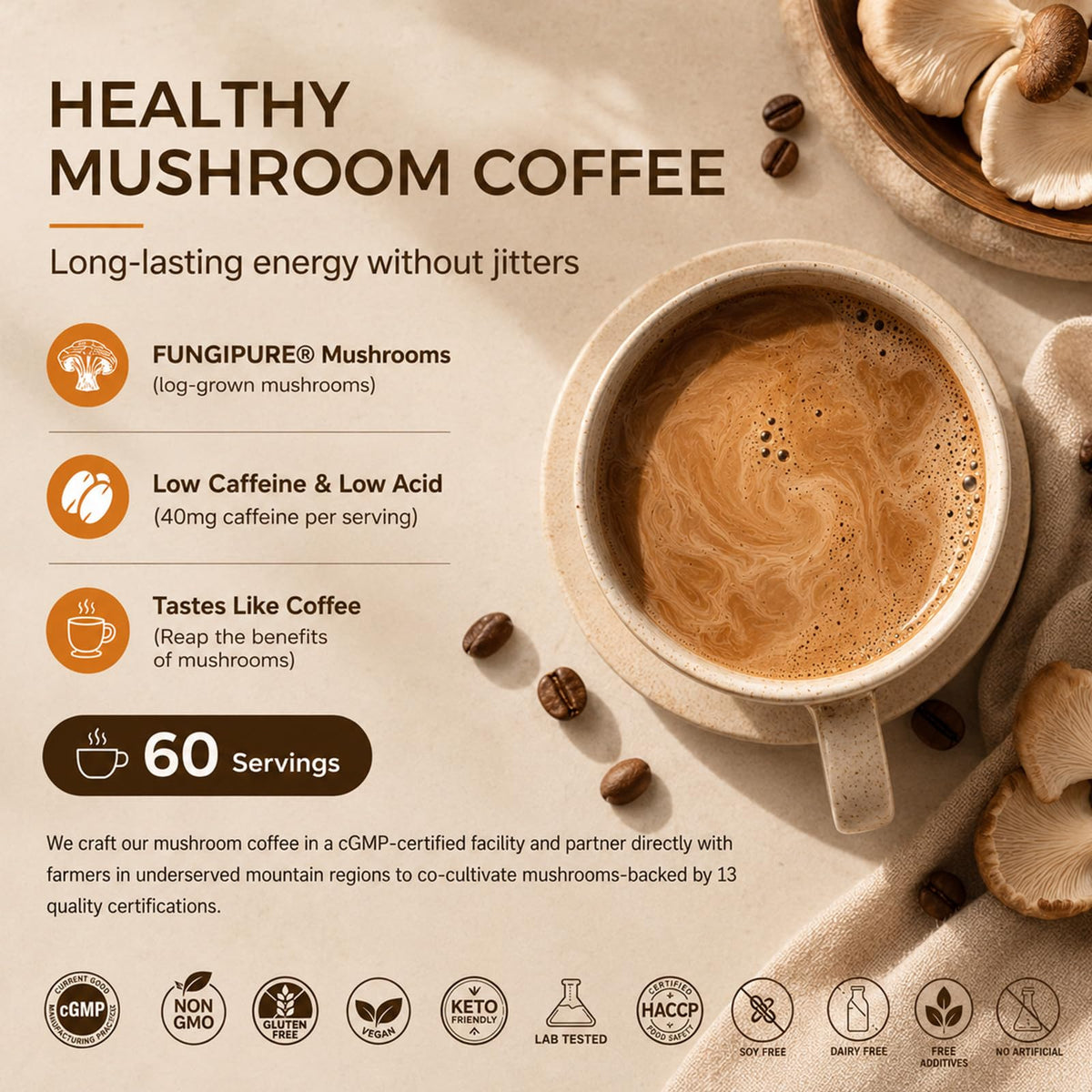 60 servings of mushroom coffee