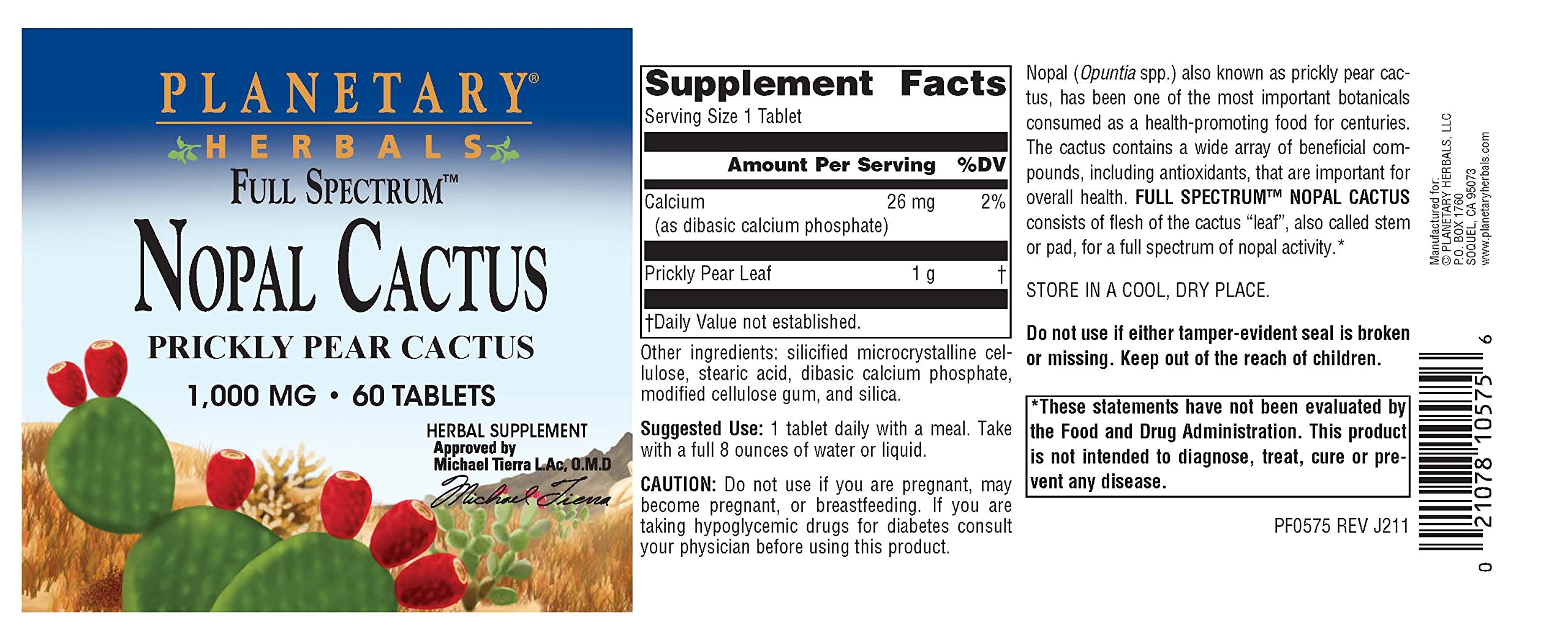 60 tablets of nopal cactus