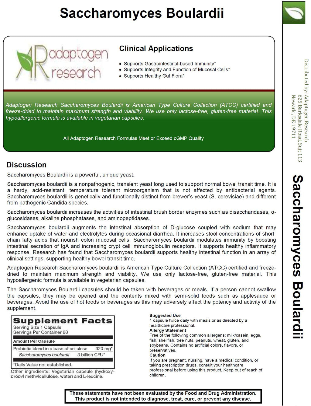 60 veg capsules of Saccharomyces Boulardii