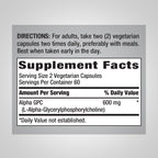 600 mg Alpha GPC cognitive support supplement