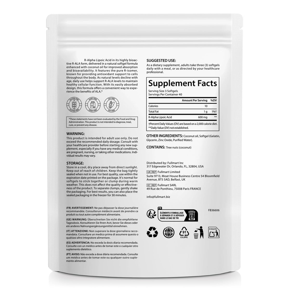 600 mg Alpha Lipoic Acid supplement