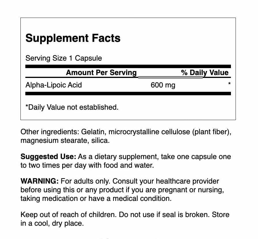 600 mg alpha lipoic acid supplement