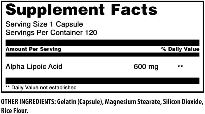 600 mg Alpha Lipoic Acid supplement