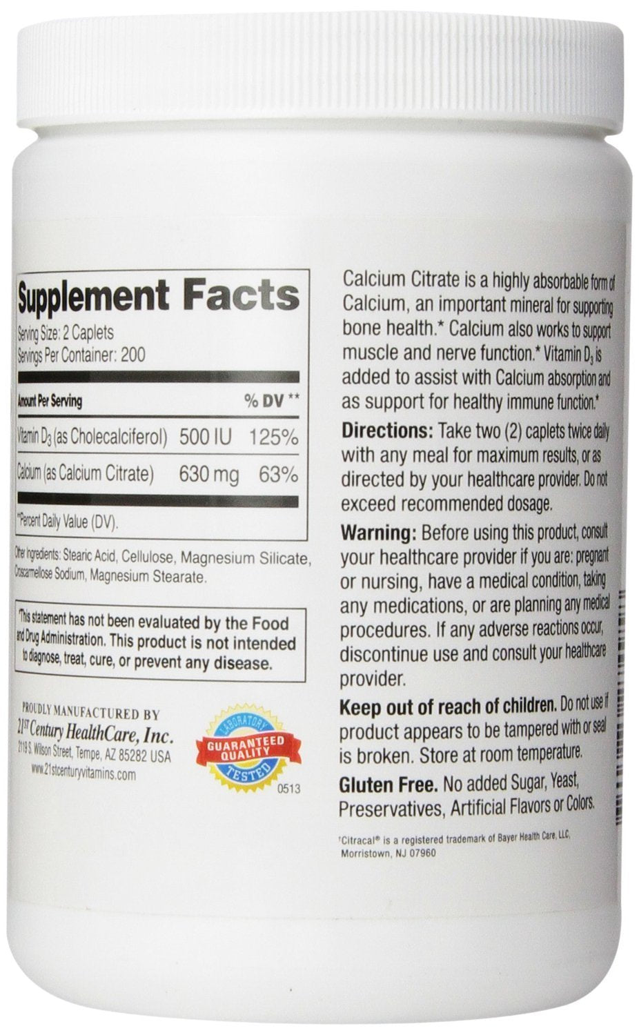 600 mg calcium citrate caplets