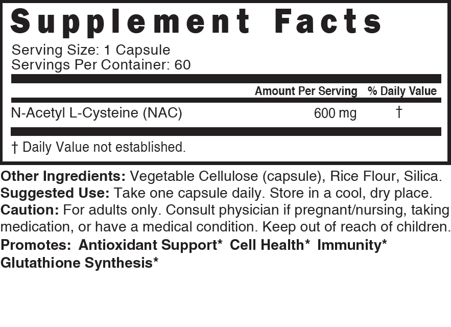 600 mg N-Acetyl Cysteine supplement