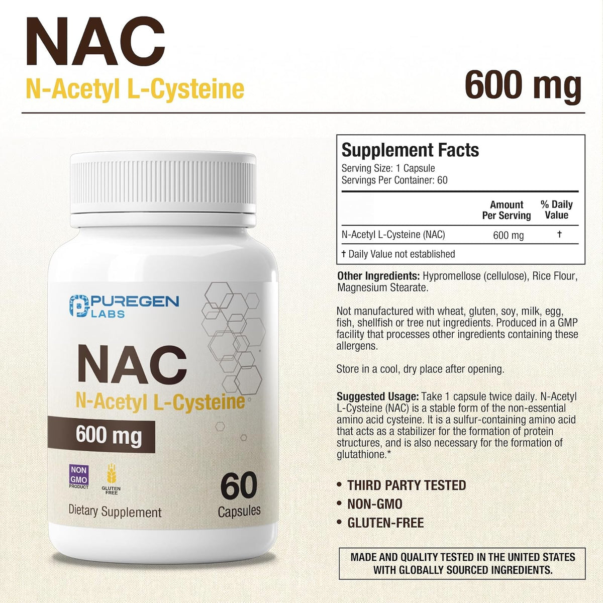 600 mg N-Acetyl-L-Cysteine supplement