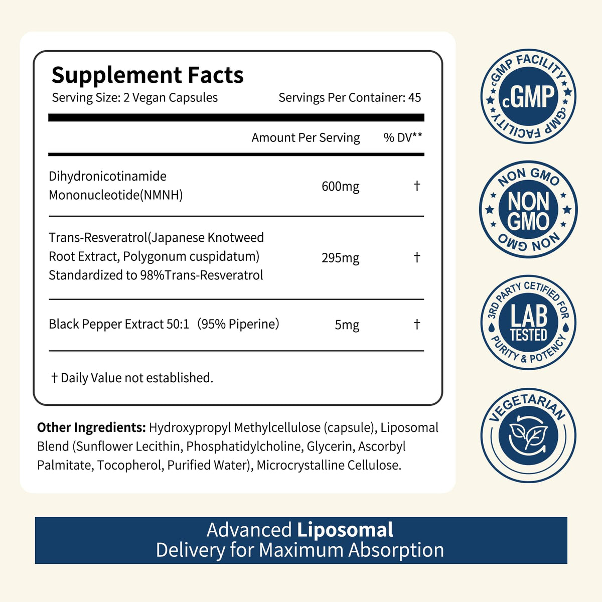 600 mg NAD+ capsules for vitality