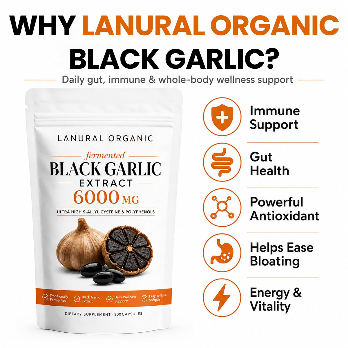 6000 mg fermented garlic softgels
