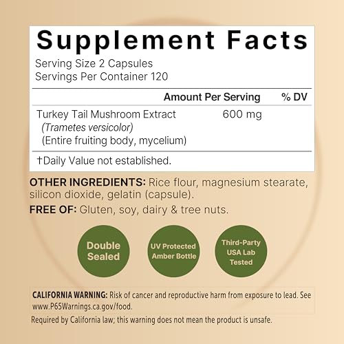 600mg Turkey Tail mushroom health benefits