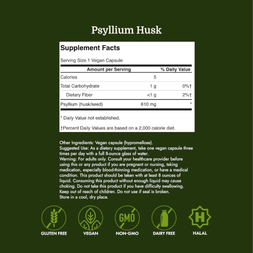610 mg Psyllium Husk for gut support