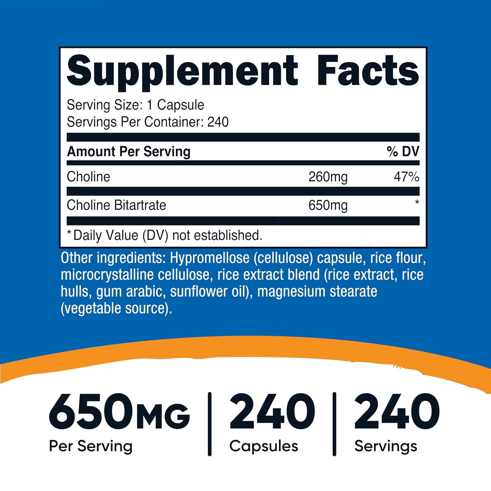 650 mg vegetarian choline supplement
