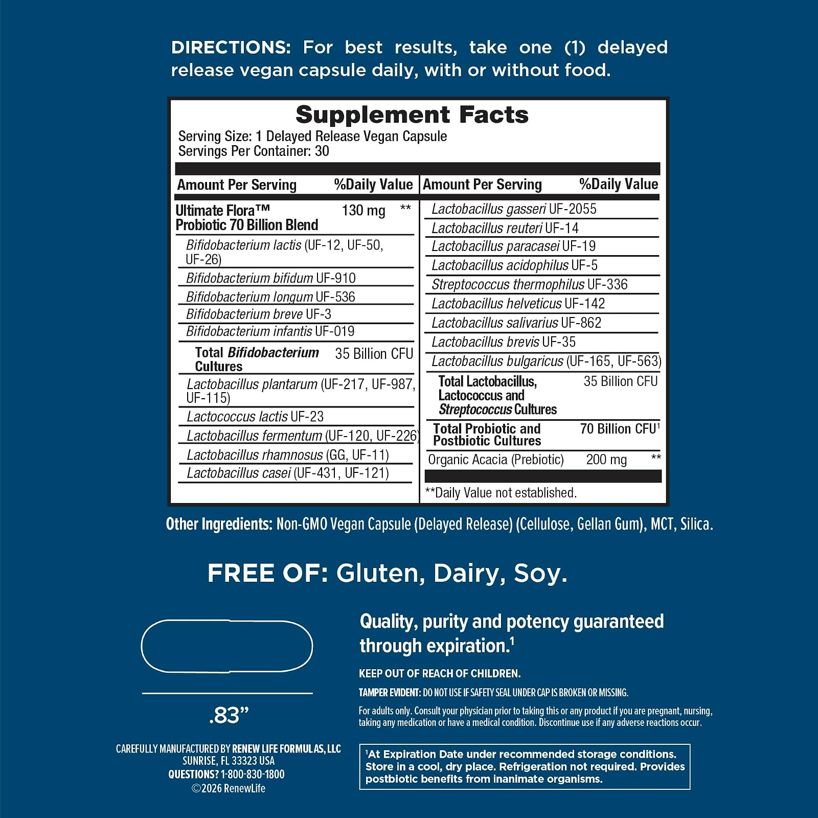 70 billion CFU probiotic capsules