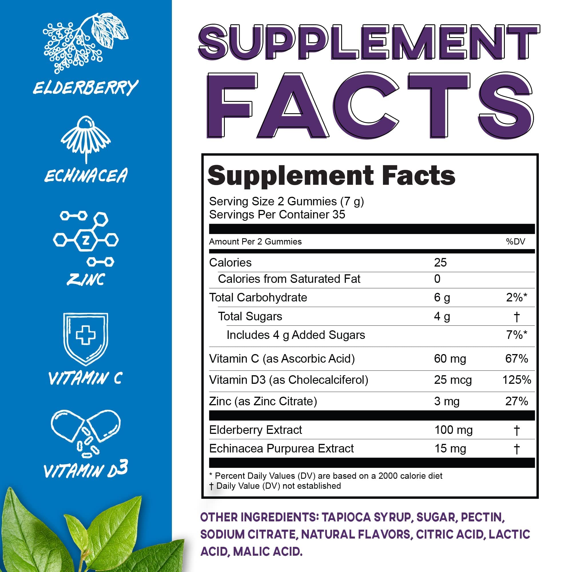 70 count elderberry gummy bottle