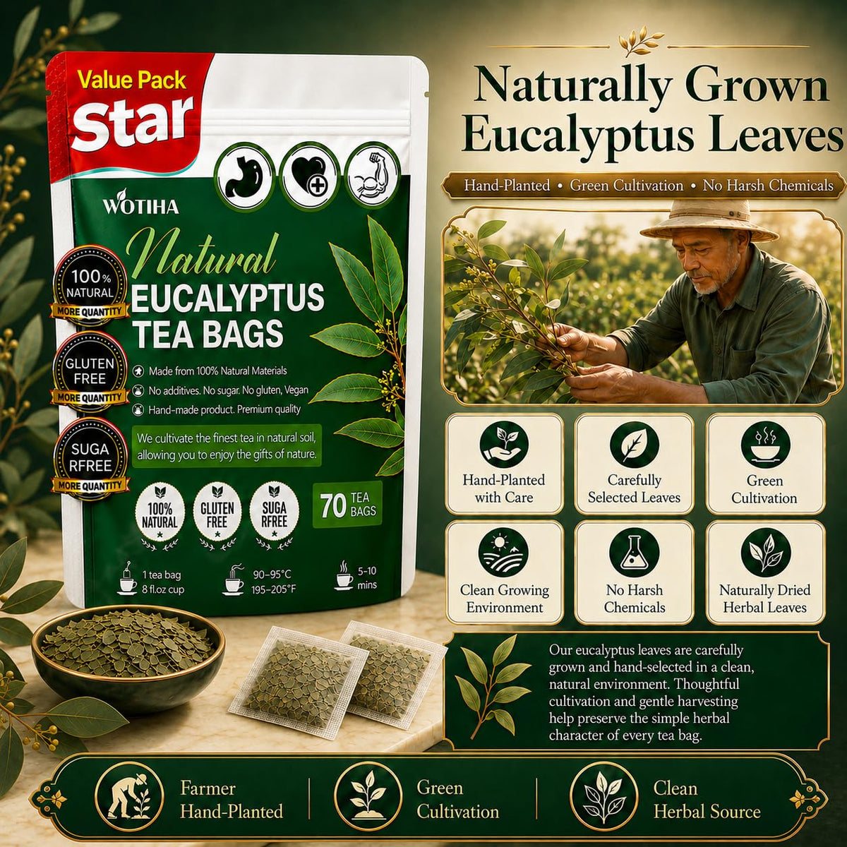 70 count eucalyptus tea for cold relief