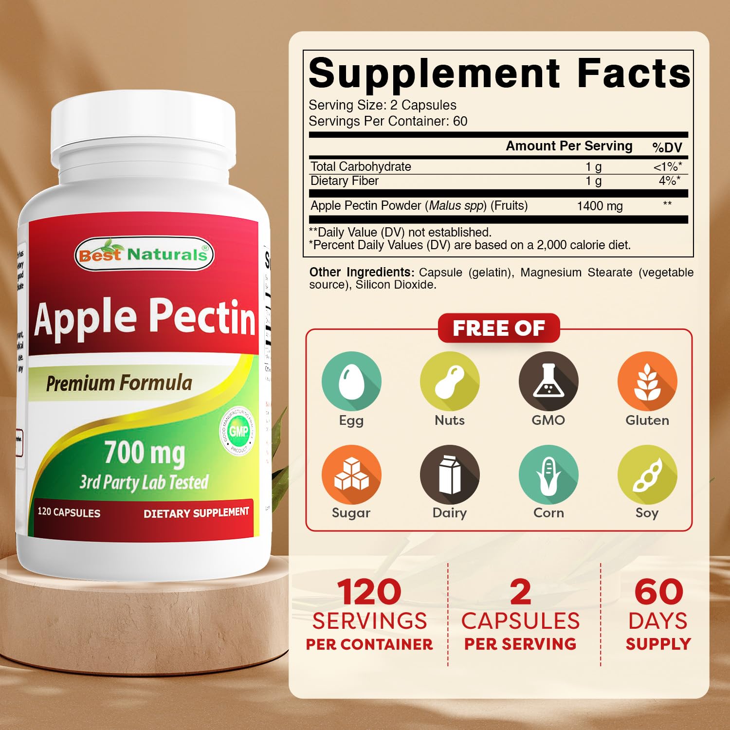 700 mg apple pectin capsules for digestion