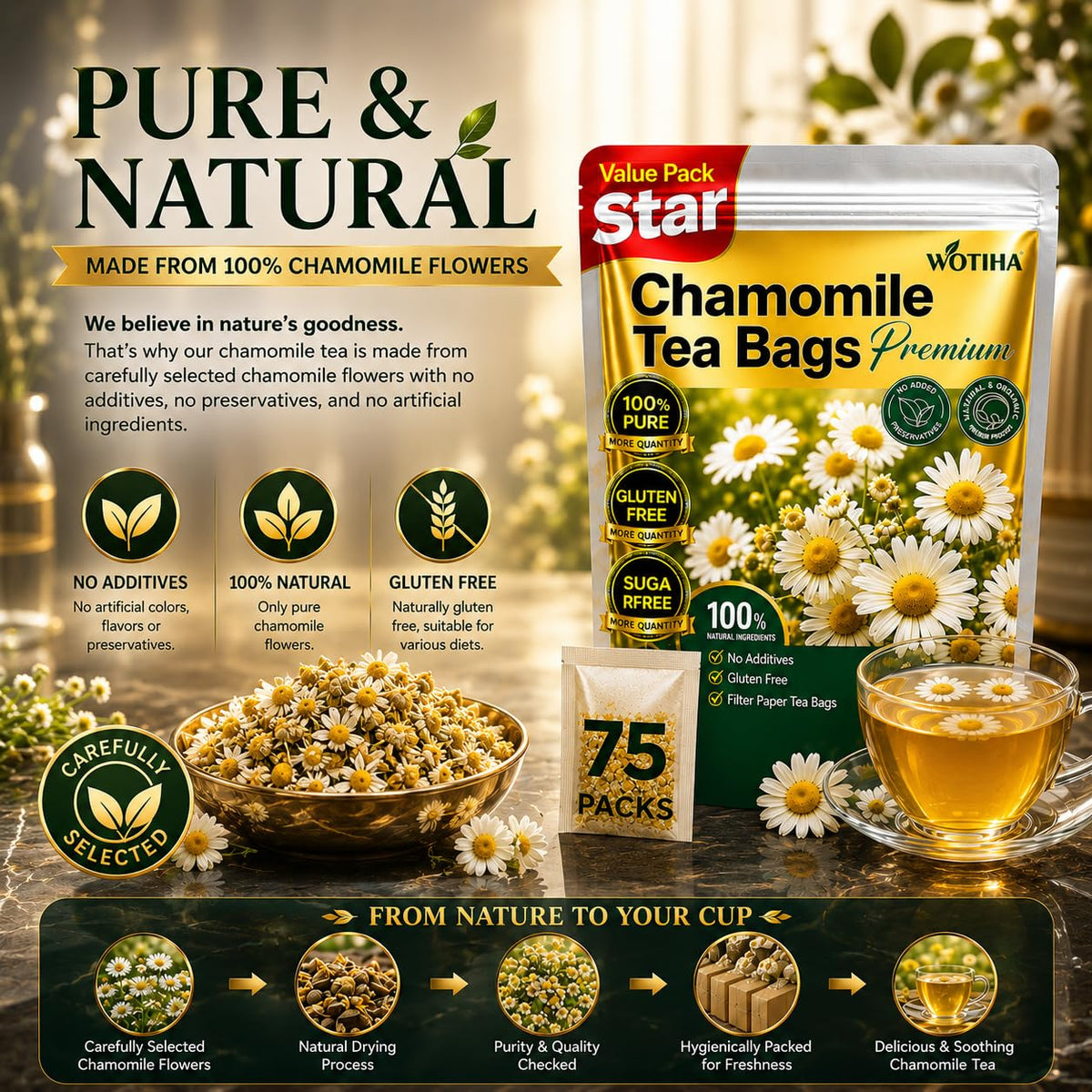 75 count chamomile tea bags convenience