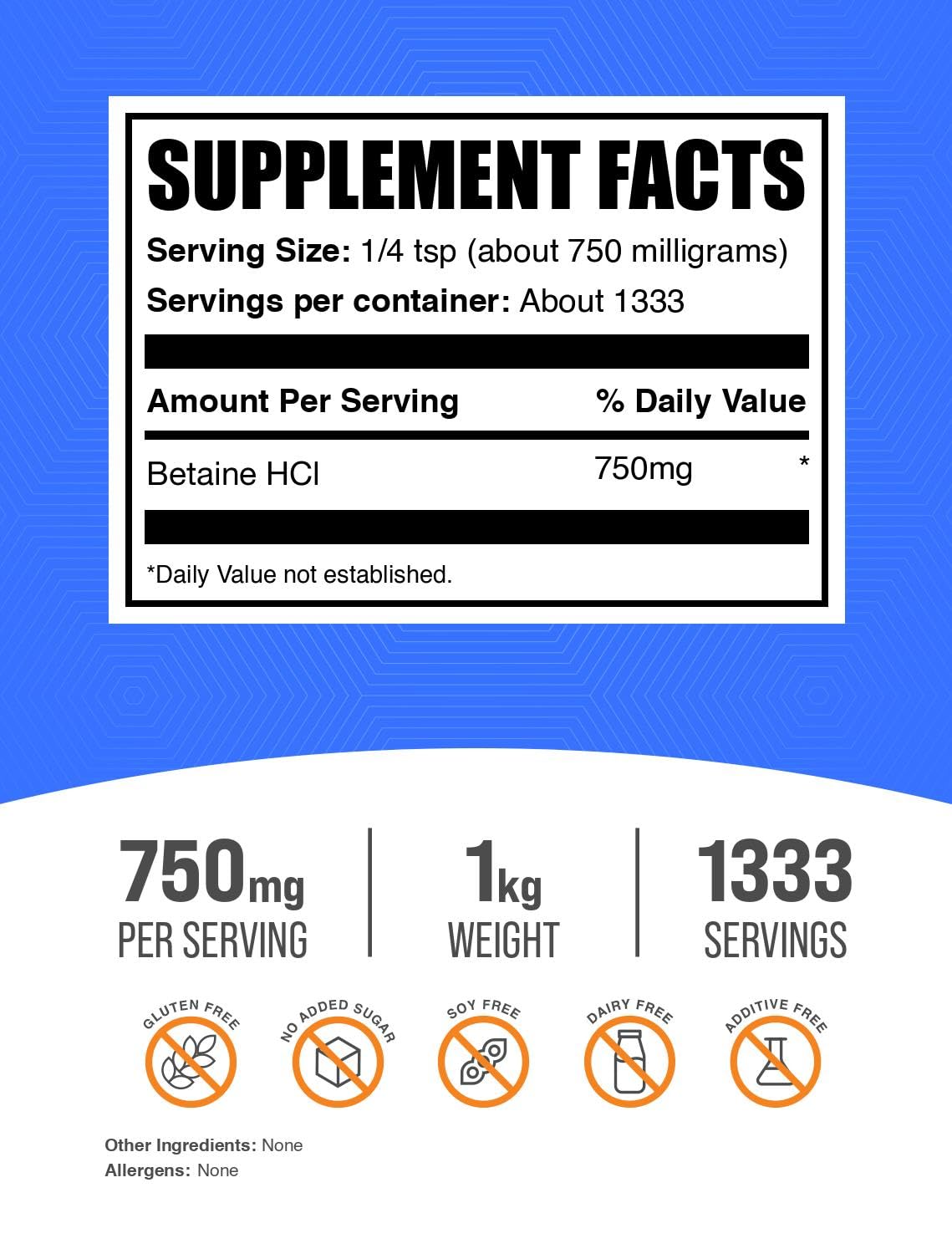 750 mg Betaine HCl supplement