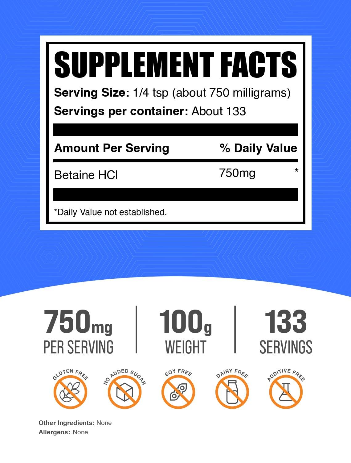 750 mg Betaine Hydrochloride supplement