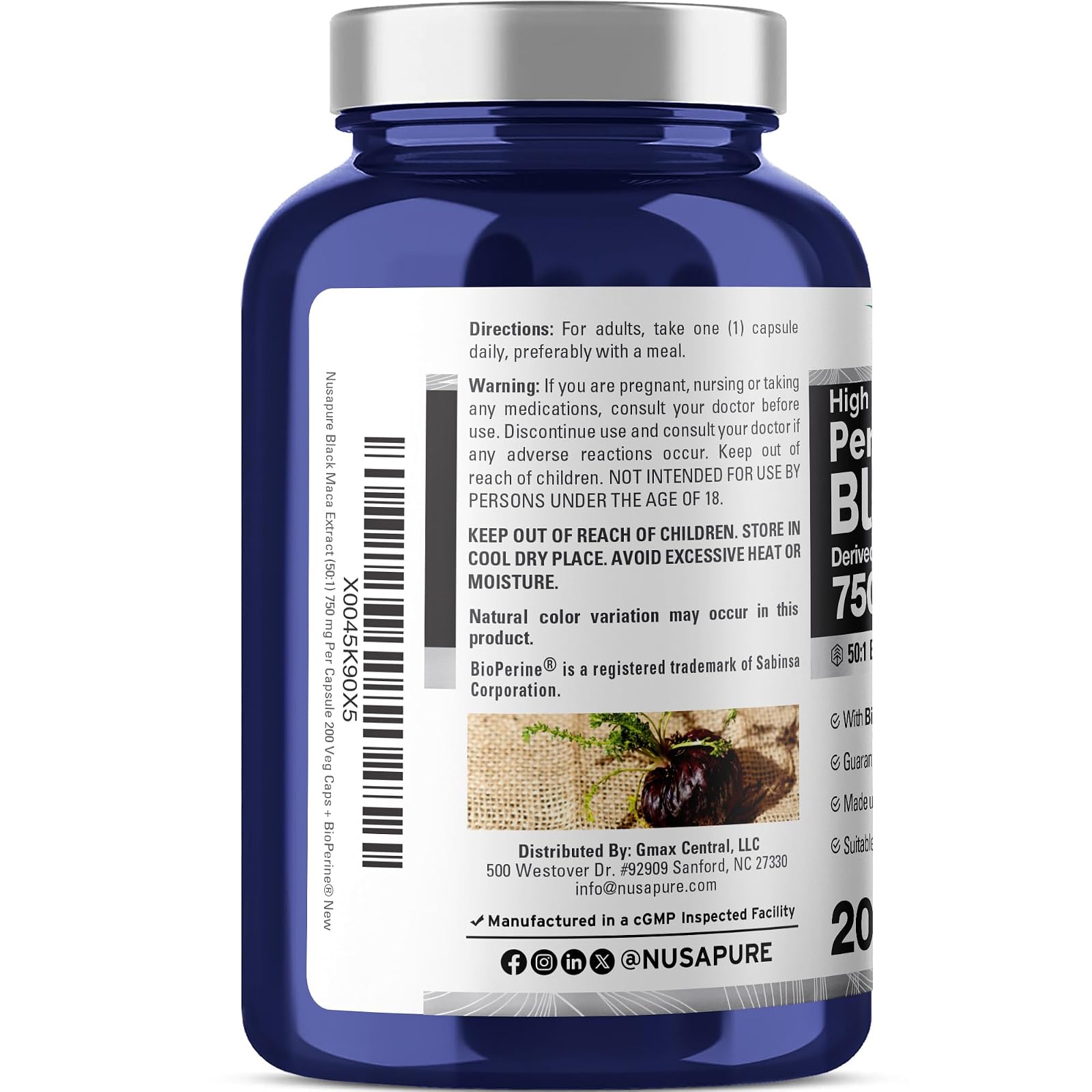 750 mg Peruvian Black Maca supplement