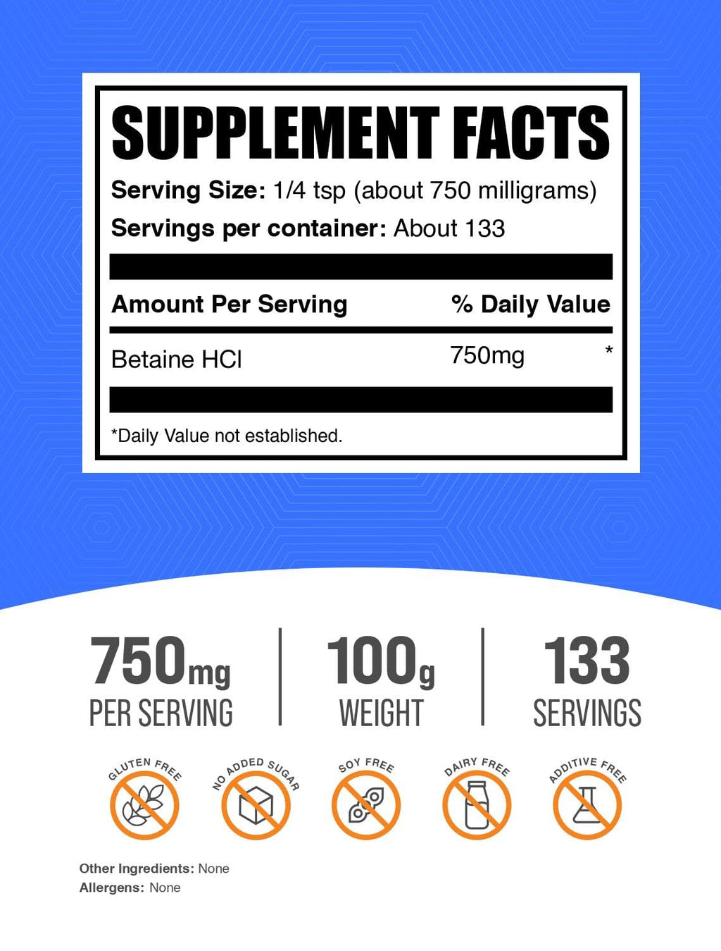 750mg Betaine HCl per serving
