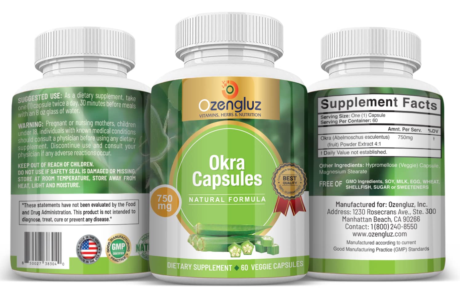 750mg okra capsules for daily nutrition